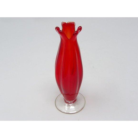Accents | Vintage Hand Made Small Red Glass Swung Vase With Clear Glass ...